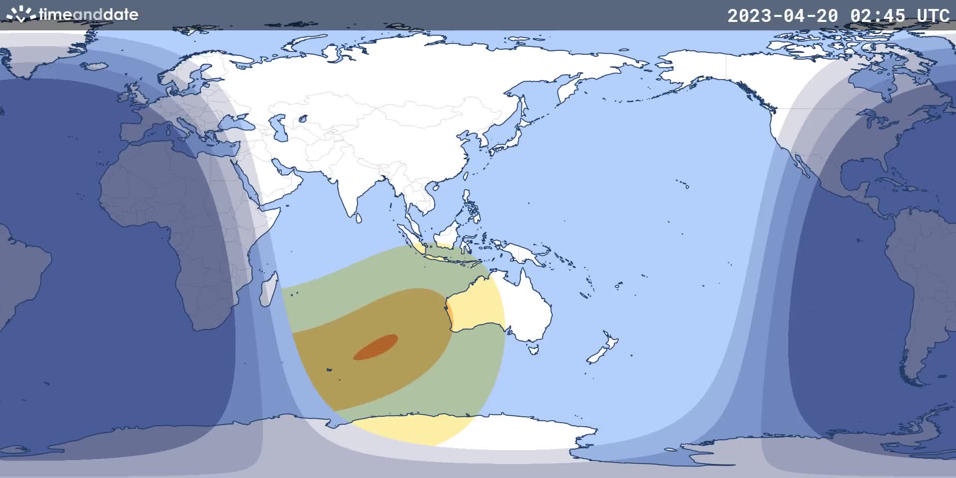 Đường đi của nhật thực hình khuyên tháng tư - Ảnh: TIME AND DATE VIDEO ...