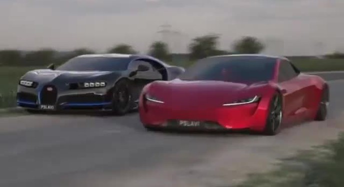Khi Tesla Roadster đấu với Bugatti Chiron nhưng ở phiên bản 3D trông sẽ ...
